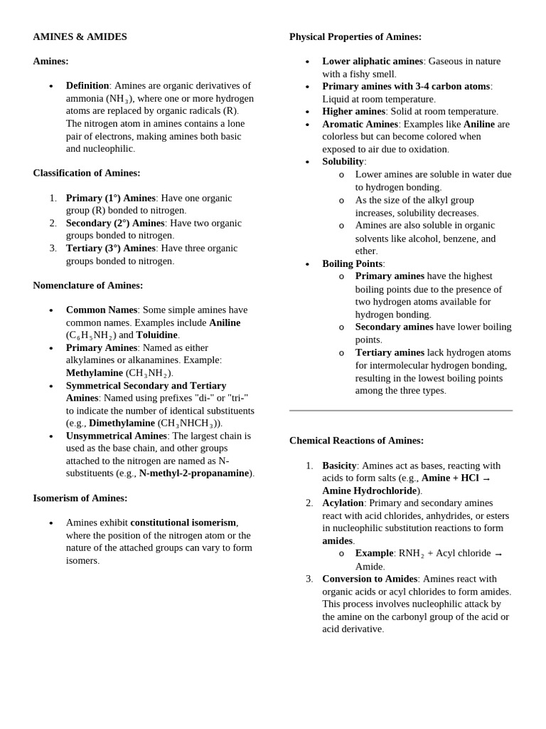 CHEMISTRY Lesson 7 Amines and Amides | PDF | Amide | Amine