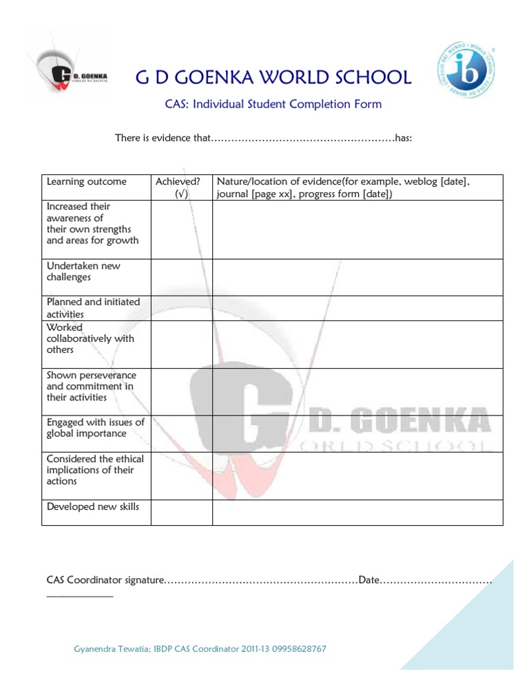 CAS Individual Student Completion Form | PDF | Career & Growth | Business