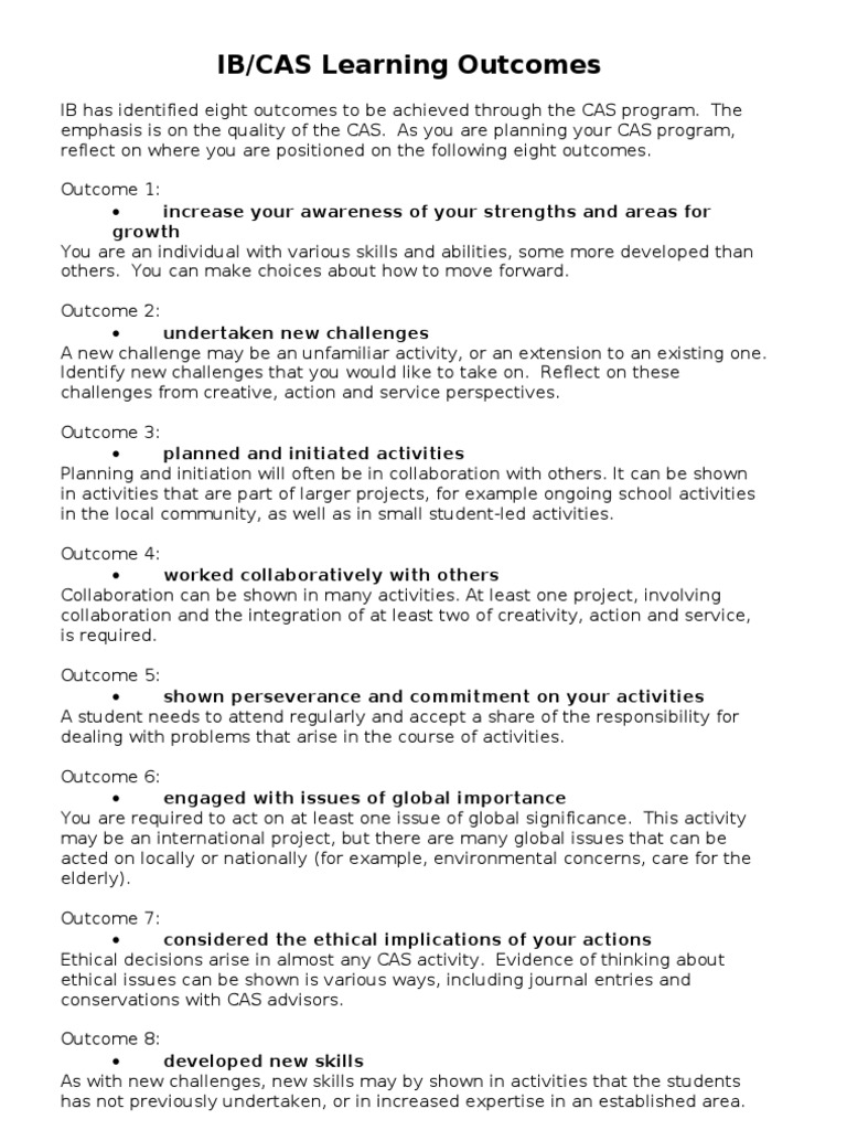 IB CAS Learning Outcomes | PDF