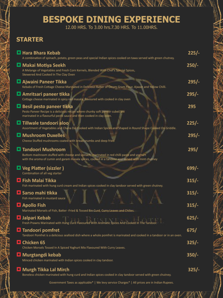 Vivana Menu | PDF | Indian Cuisine | Curry