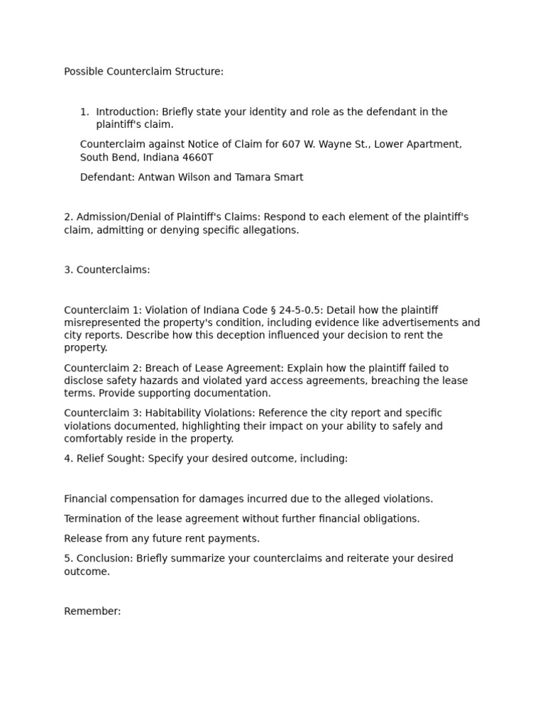 Possible Counterclaim Structure | PDF
