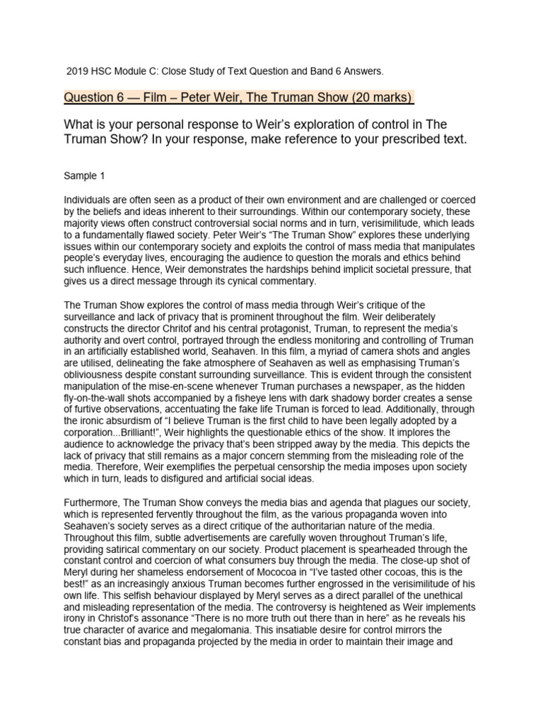 2019 HSC Module C Truman Show | PDF