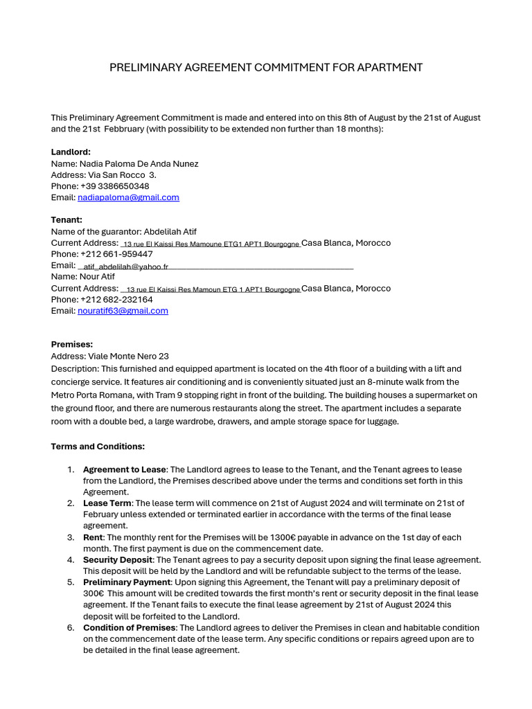 PRELIMINARY AGREEMENT - English | PDF | Lease | Leasehold Estate
