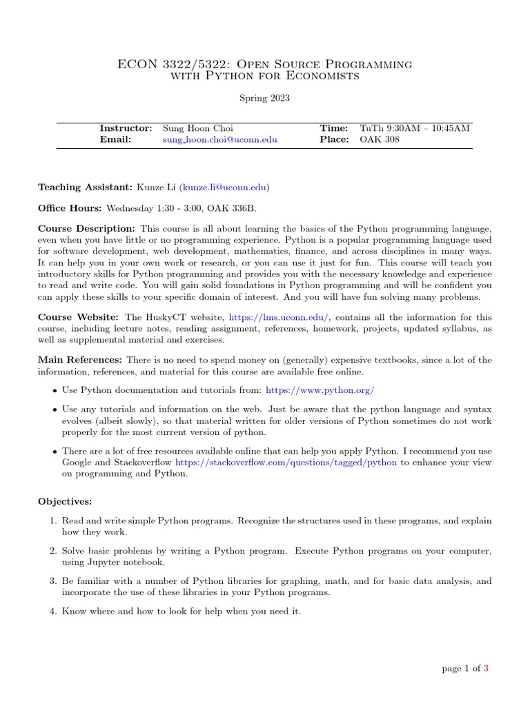 Choi Spring Syllabus Open Source Programming With Python Pdf Python Programming