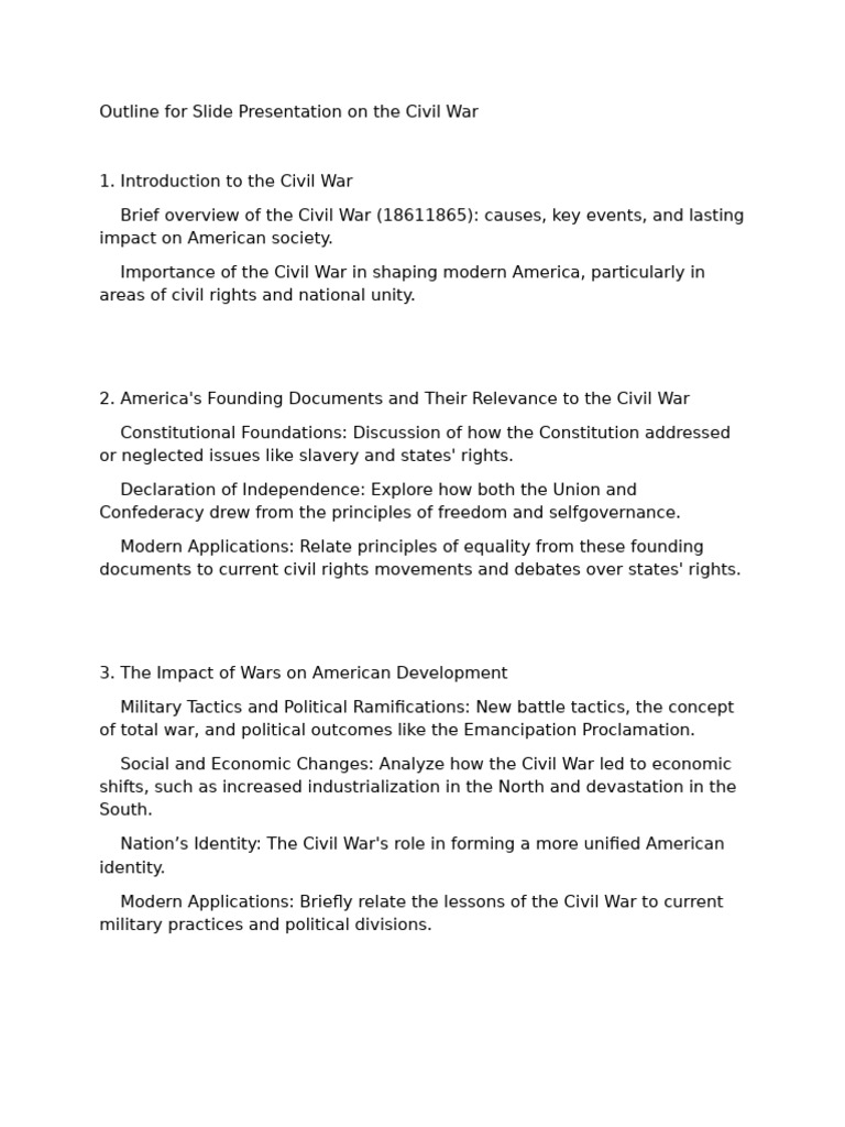 Outline For Slide Presentation On The Civil War | PDF | American Civil ...