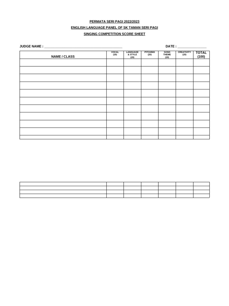 Singing Competition Score Sheet | PDF