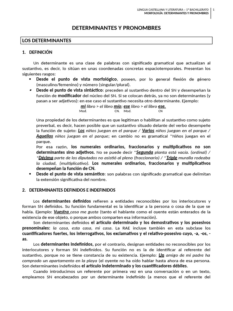 Morfología: Determinantes y Pronombres | PDF | Adjetivo | Pronombre