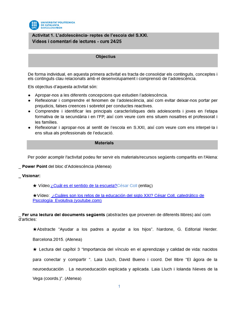 2425 A1 - Adolescencia Vídeos I Comentaris | PDF