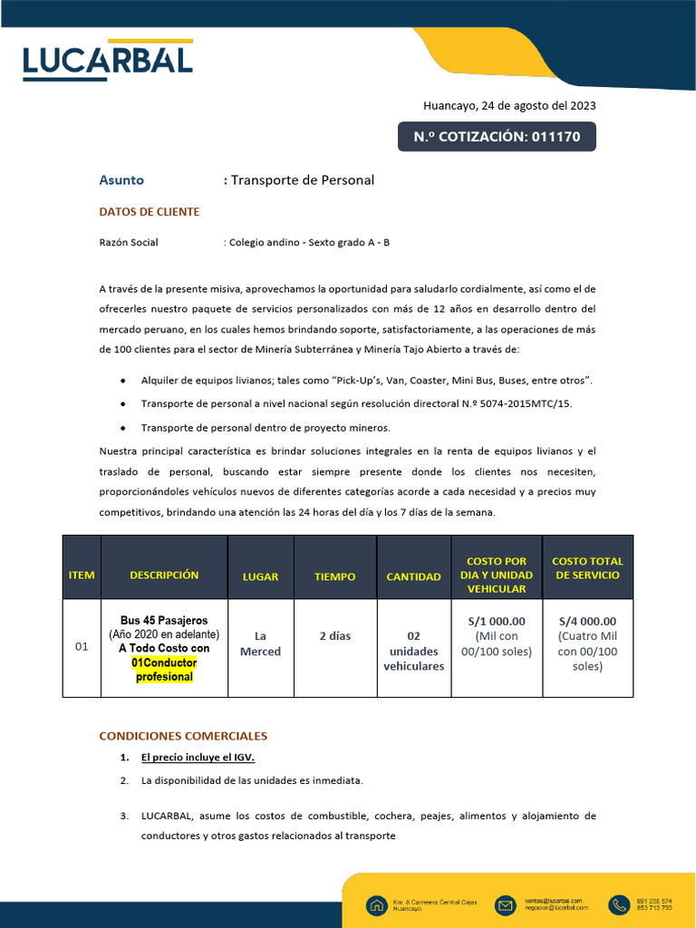 Cotizacion N°011170 Colegia Andino | PDF | Seguro de vehículo | Economias