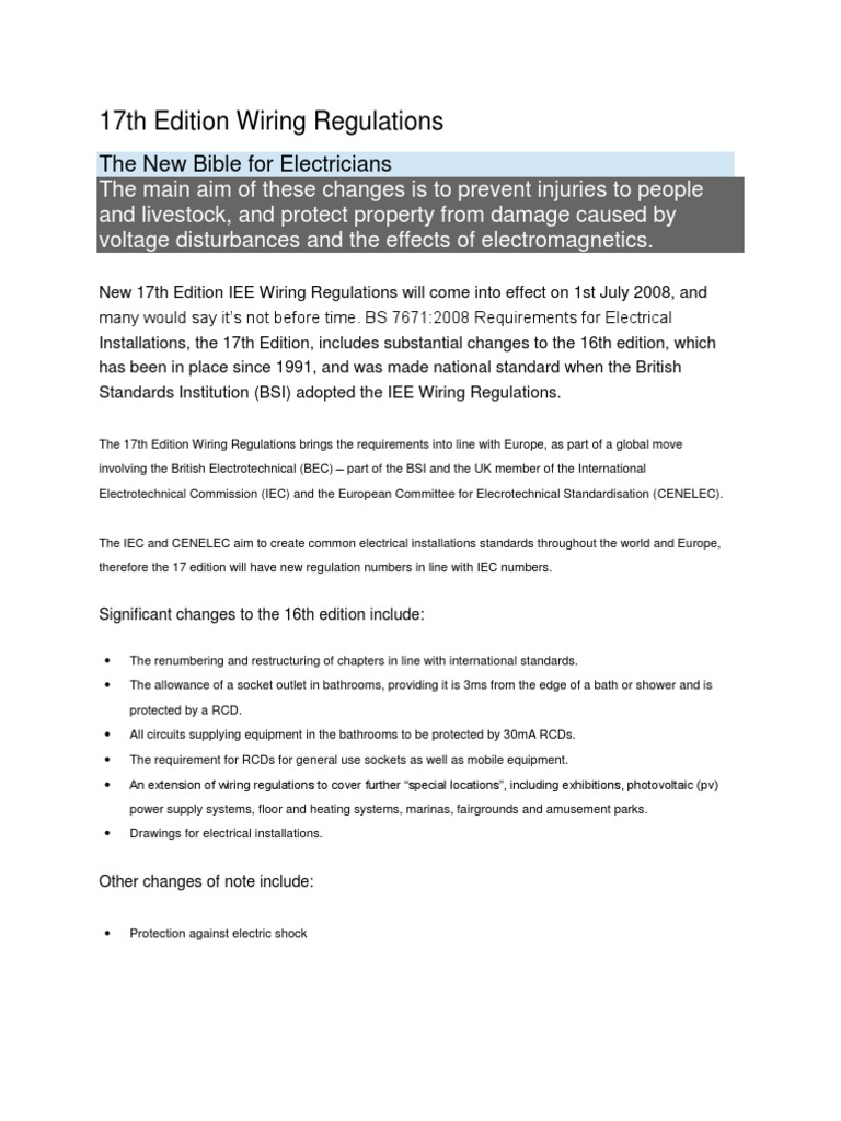 17th Edition IEE Wiring Regulations Guide | PDF | Electrical Wiring ...
