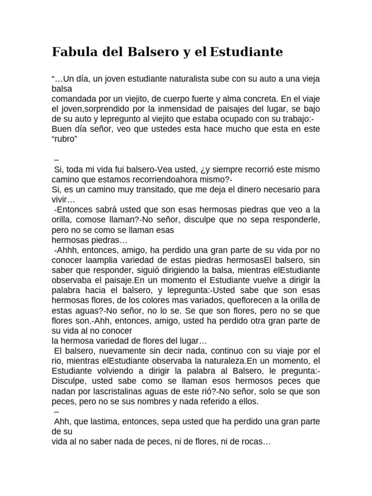 Fabula Del Balsero y El Estudiante | PDF