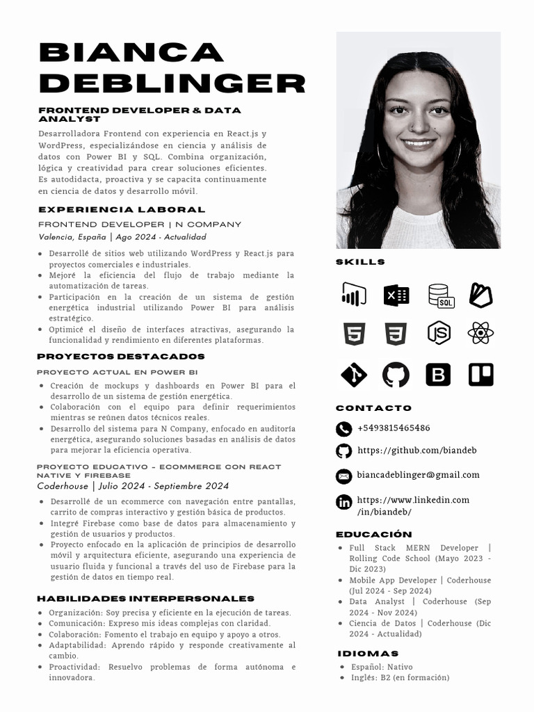 Deblinger Bianca - Currículum ES | PDF | Informática | Tecnologías de la información