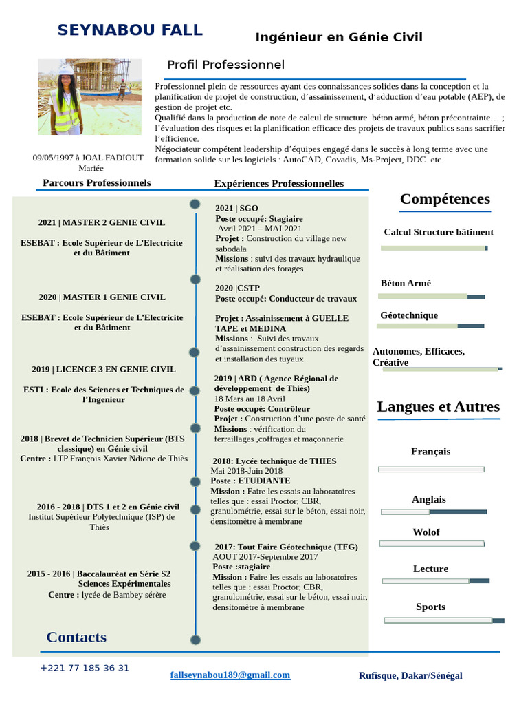 Seynabou Fall: Compétences | PDF | Béton | Ingénierie