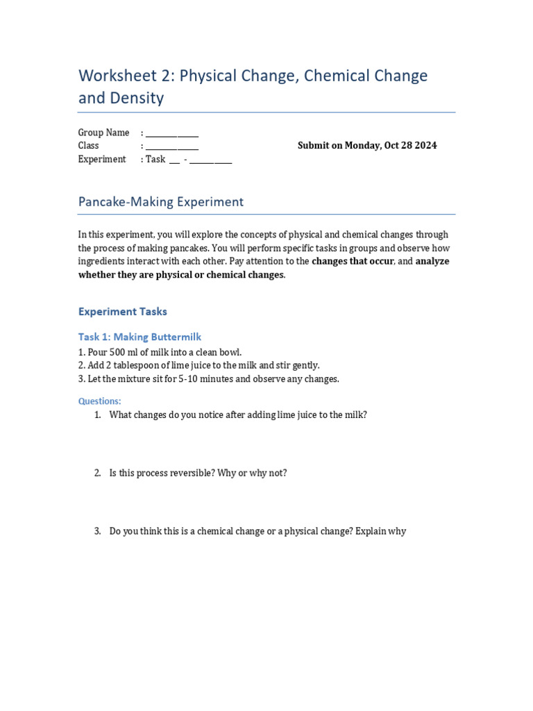 Pancake Chemistry: Changes & Density | PDF | Liquids | Density