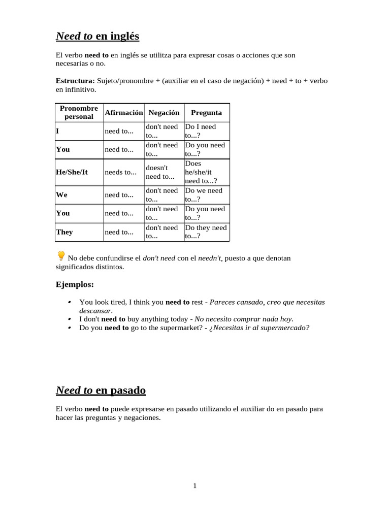 Need To en Ingles | PDF | Verbo | Unidades Semánticas