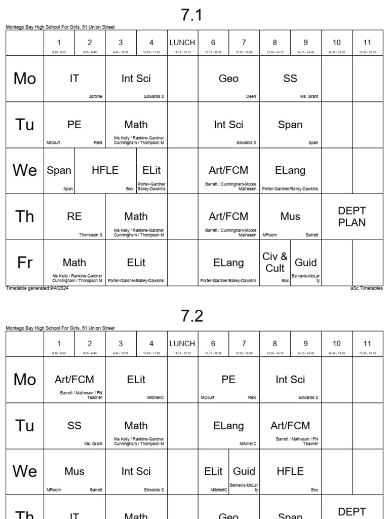 Grade 7 Timetables | PDF