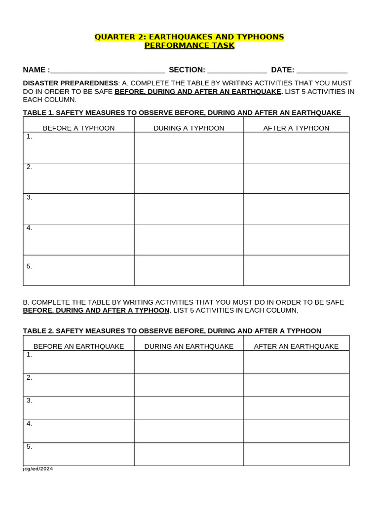 Earthquake Typhoon Worksheet Edit24 | PDF | Technology & Engineering ...