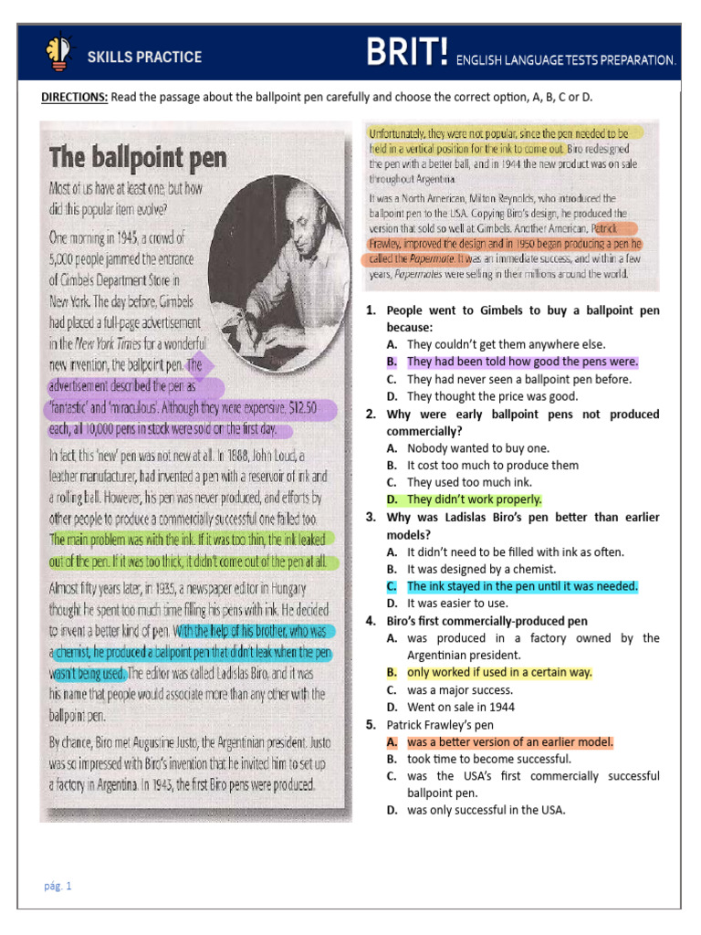 Answerkey - The Ballpoint Pen - Multiple Choice | PDF | Writing ...