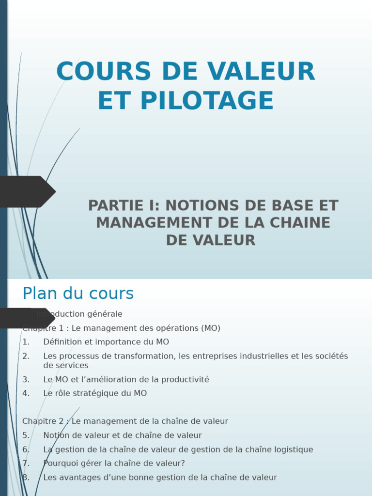 Cours de Valeur Et Pilotage PARTIE I | PDF | Chaîne de valeur | Business