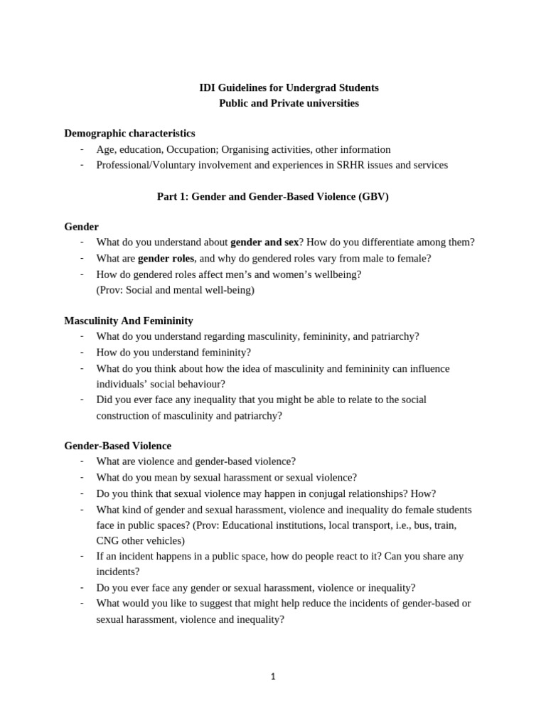 In-Depth Interview Guideline - Final Version | PDF | Menstruation | Sexually Transmitted Infection