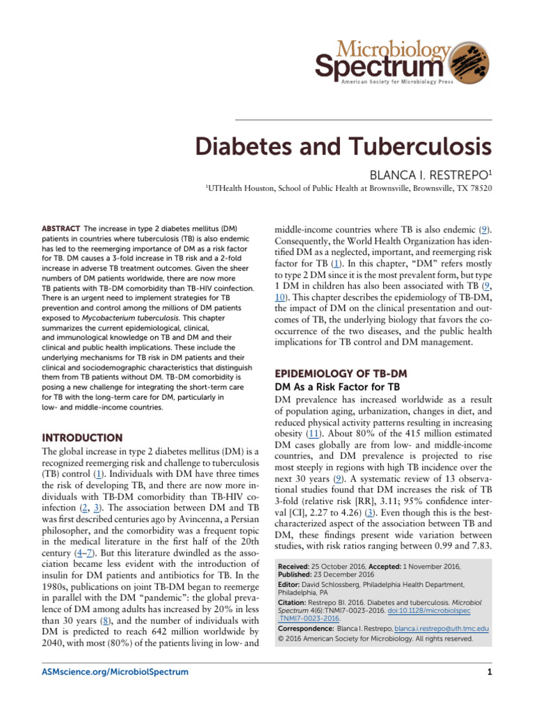 Diabetes and Tuberculosis | PDF | Tuberculosis | Monocyte