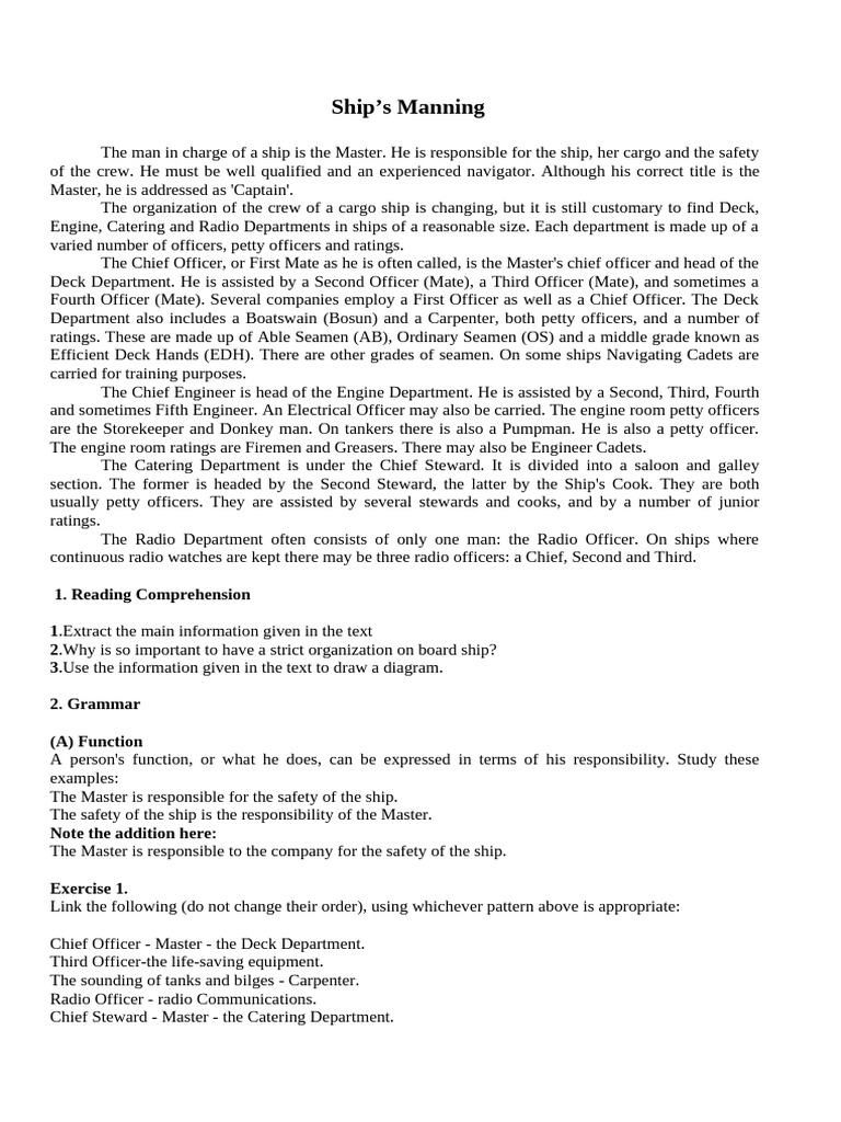 Ship Manning and Crew Organization | PDF | Shipping | Water Transport