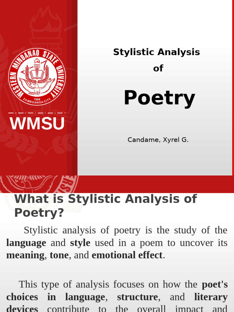 Stylistic Analysis of Poetry Xyrel | PDF | Poetry | Poetics