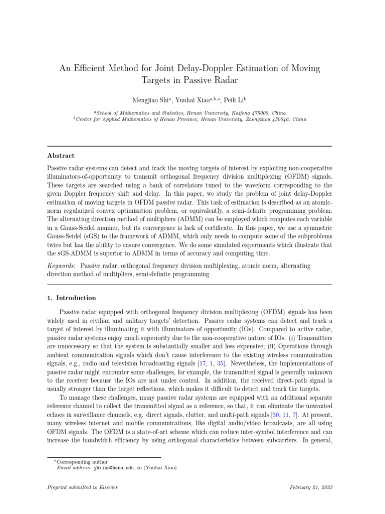 An Efficient Method For Joint Delay-Doppler Estimation of Moving Targets in Passive Radar | PDF ...