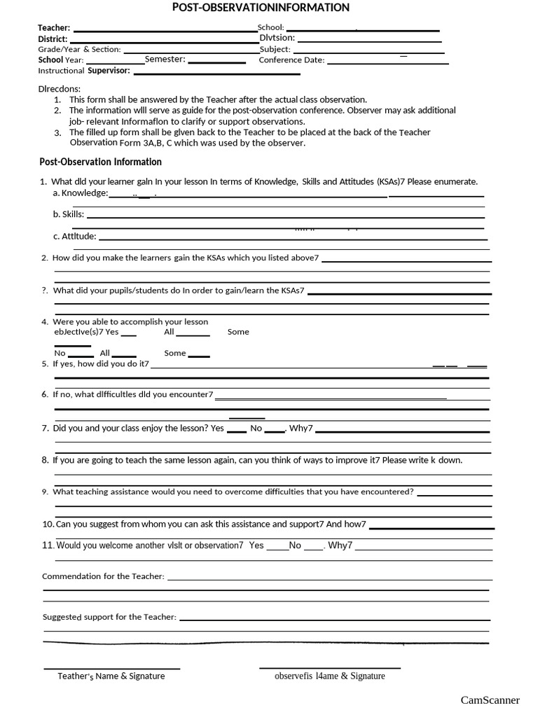 PRE and Post Observation Information | PDF | Teachers | Learning