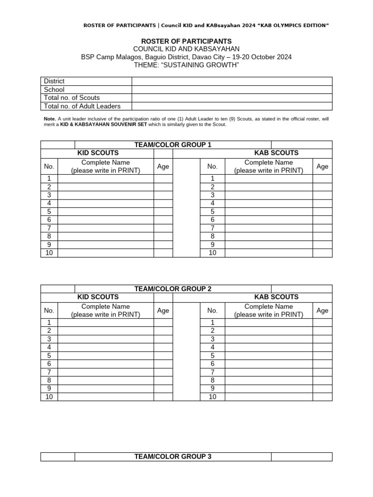 Roster Of-Participants | PDF | Scouting | Scouting And Guiding
