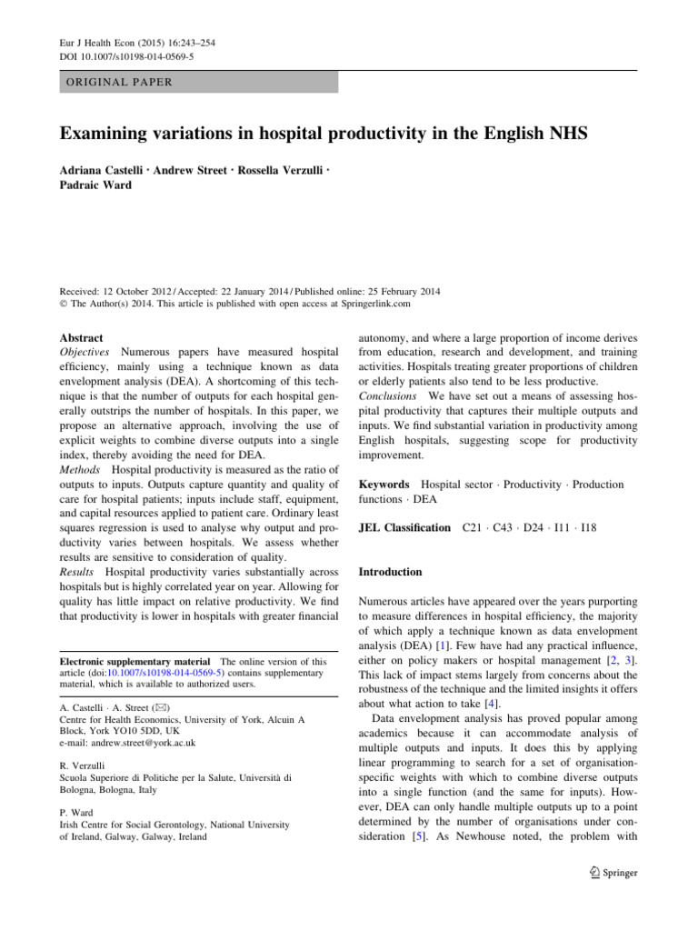 Castelli, A., Street, A., Verzulli, R., & Ward, P. (2015) - Examining Variations in Hospital ...