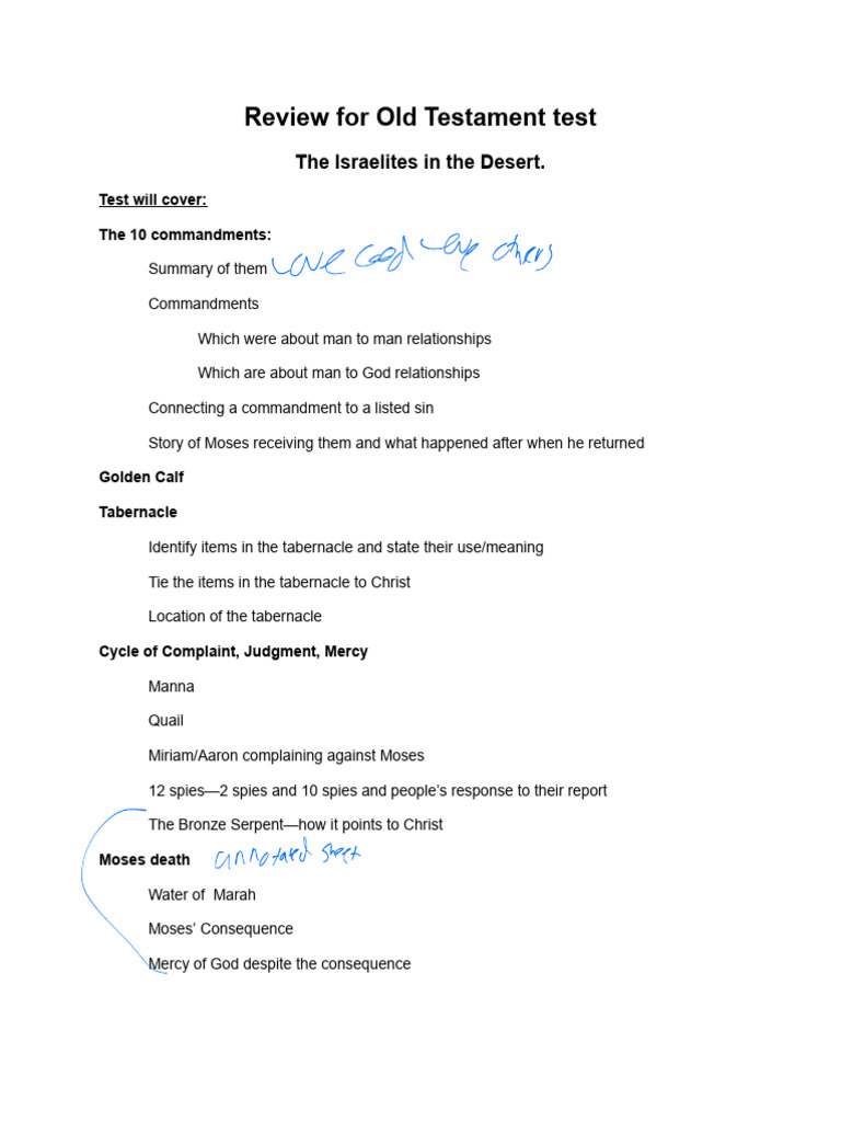Old Testament Test Review: Israelites | PDF | Tabernacle | Moses