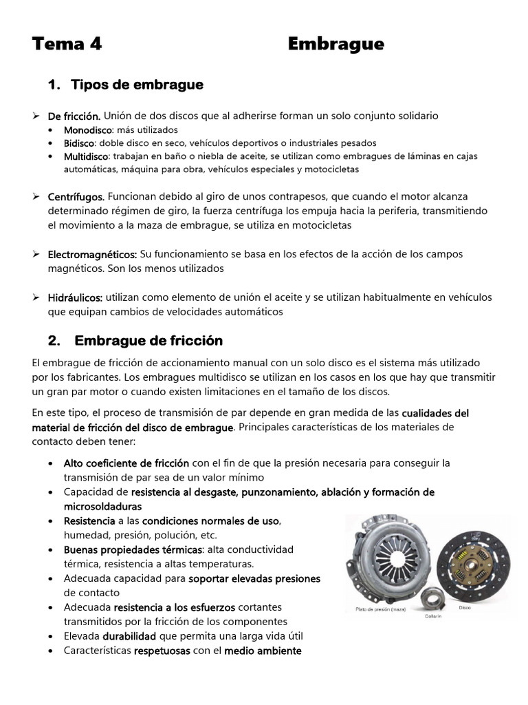 Tema 4 Embrague | PDF | Embrague | Transmisión automática