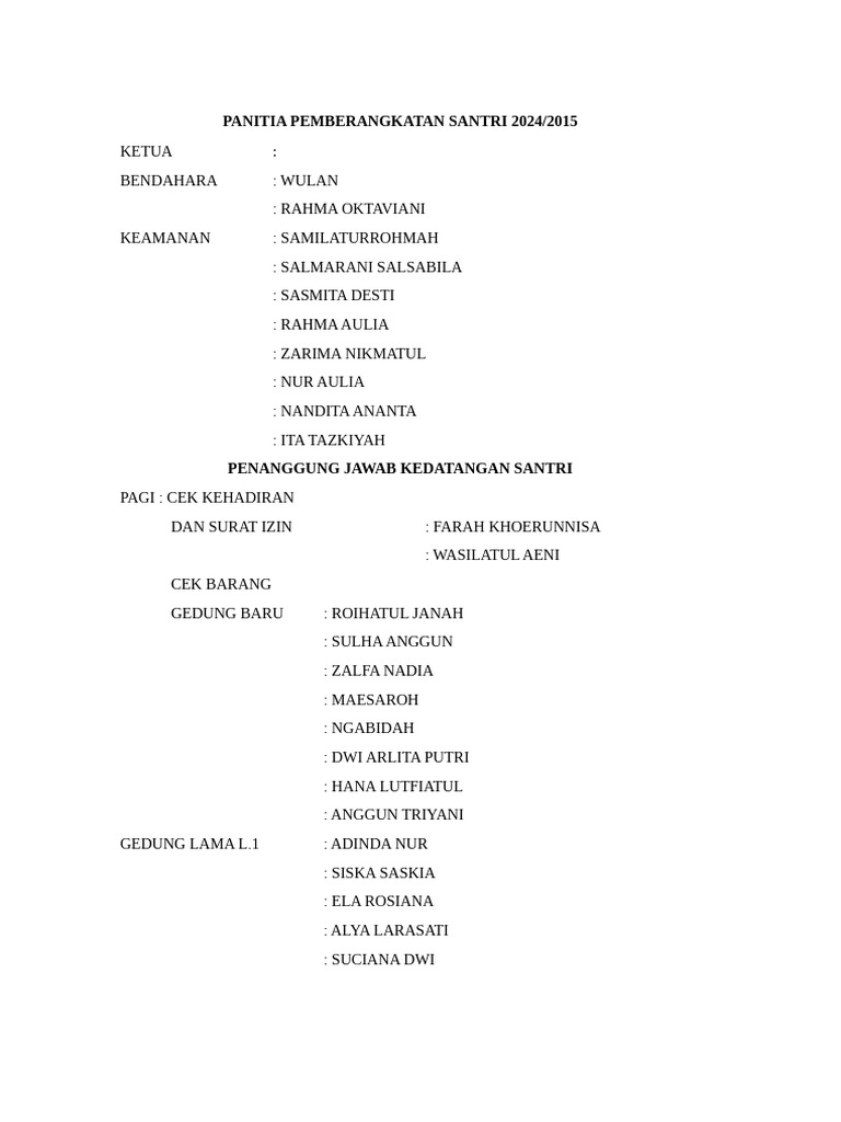 Panitia Pemberangkatan Santri 2021 Pengurus | PDF | Ilmu Sosial | Agama ...