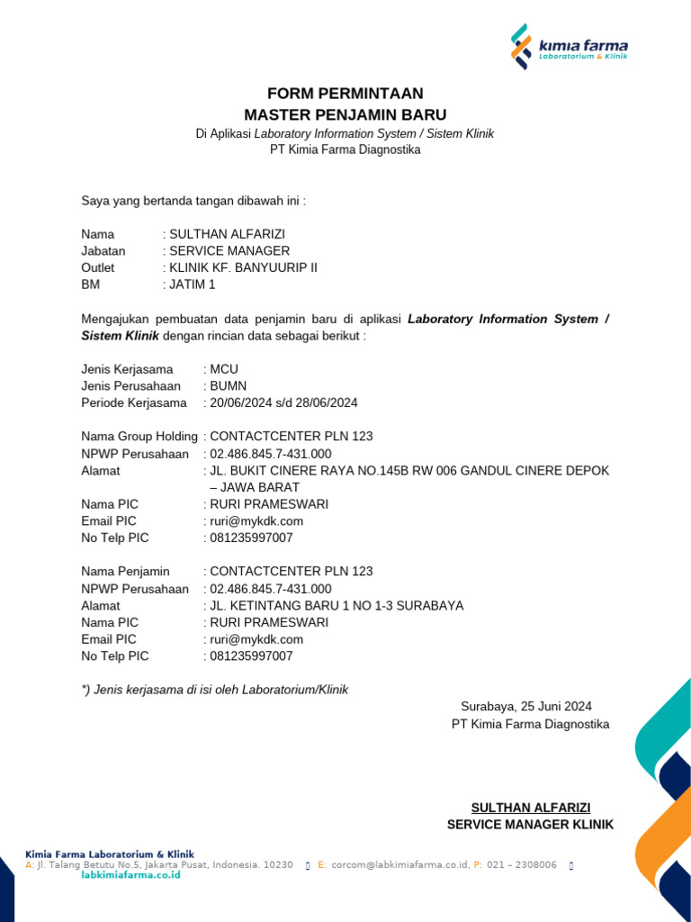 Form Permintaan Master Penjamin | PDF | Bisnis | Pengelolaan Keuangan & Uang