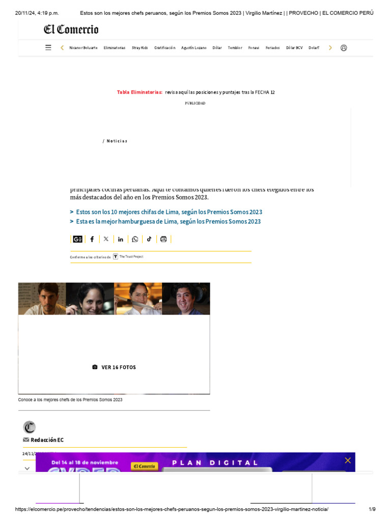 Estos Son Los Mejores Chefs Peruanos, Según Los Premios Somos 2023 - Virgilio Martínez ...