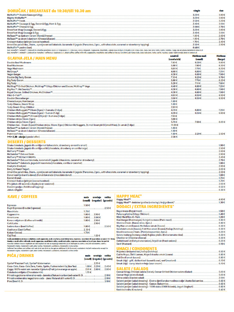 McDonald's Branimirova Cjenik | PDF