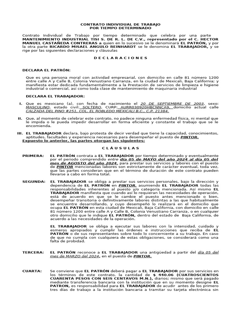 Ricardo Misael Angulo Reinhard | PDF | Salario | Tiempo de trabajo