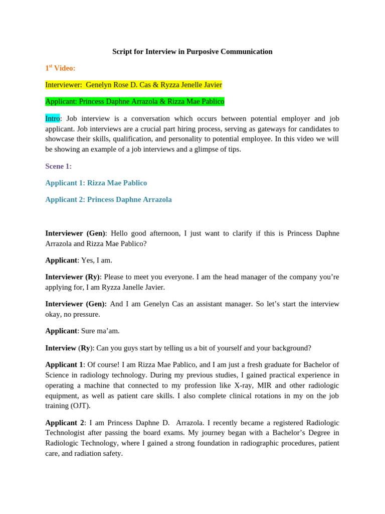 Script For Interview in Purposive Communication | PDF | Empathy | Radiology