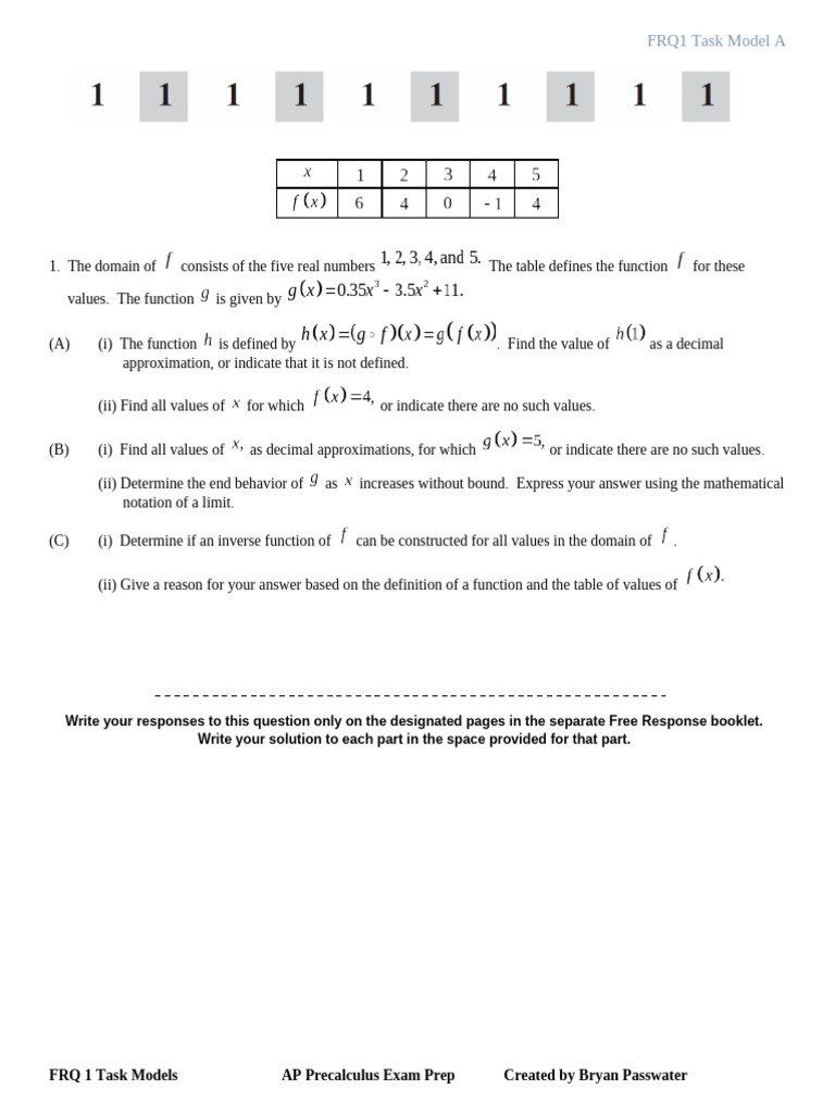 FRQ1 Task Models A - H AP Precalculus Exam Review | PDF | Function ...