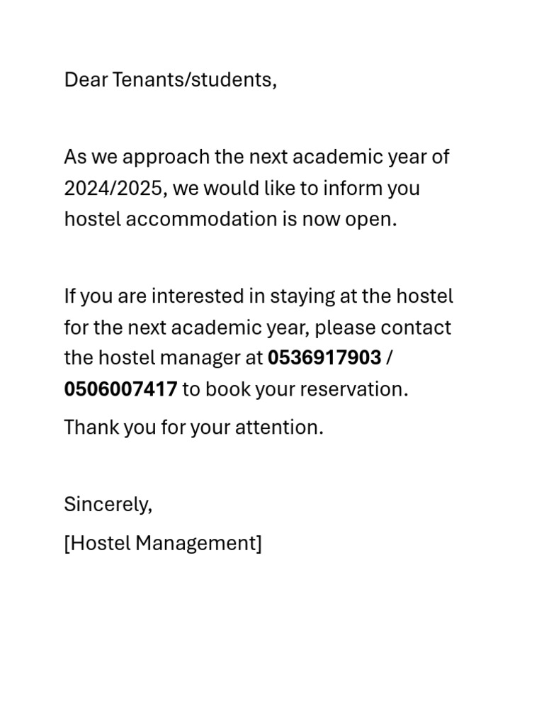 Hostel Accommodation Notice | PDF