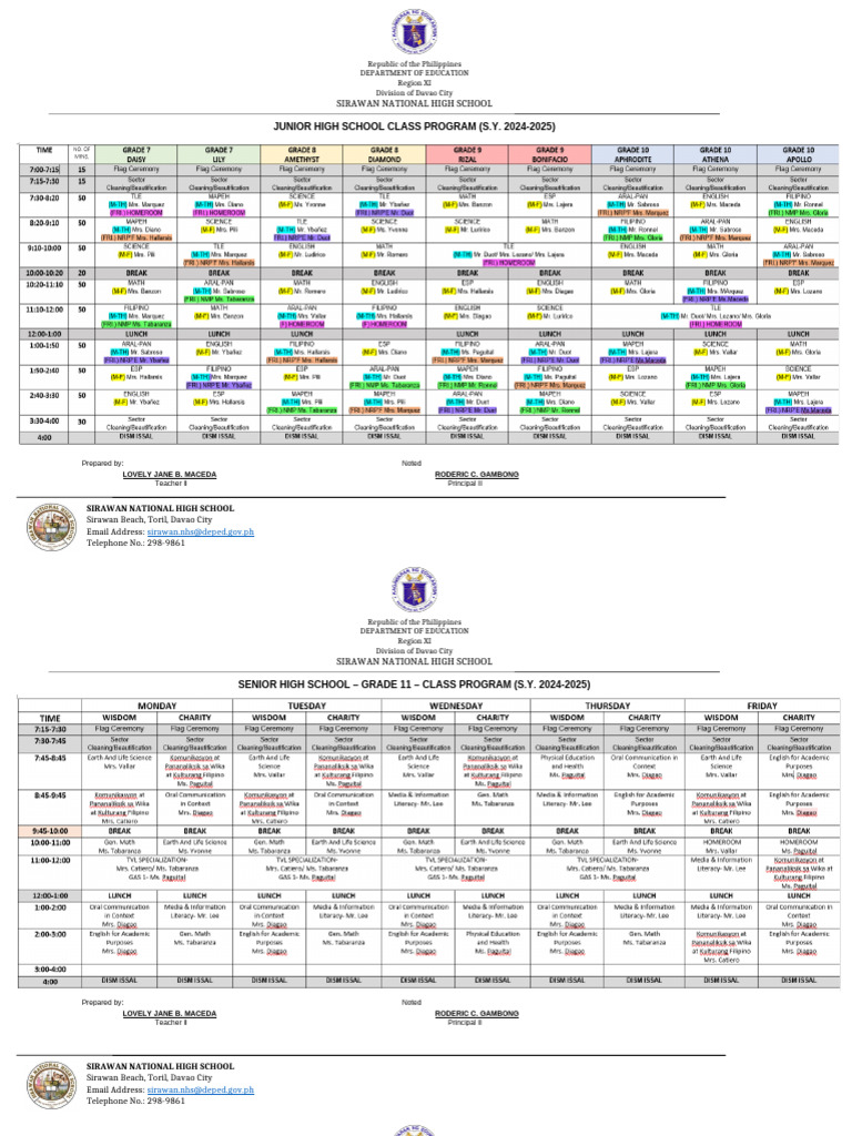 Pic Only New JHS CLASS PROGRAM PLAN C 2024 2025 | PDF | High Schools And Secondary Schools | Schools