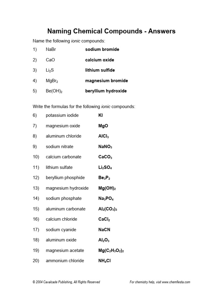 Naming Chemical Compounds KEY | PDF | Nitrogen | Oxide