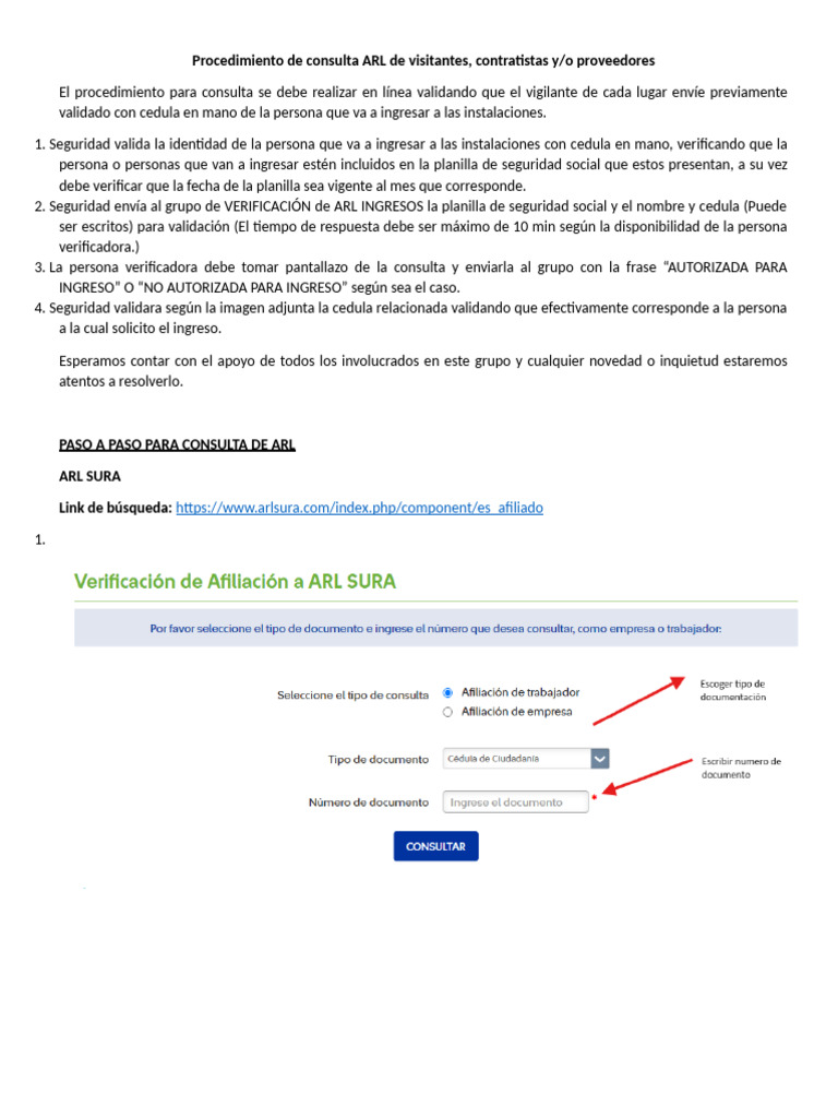 Procedimiento de Consulta ARL SURA | PDF | Derecho