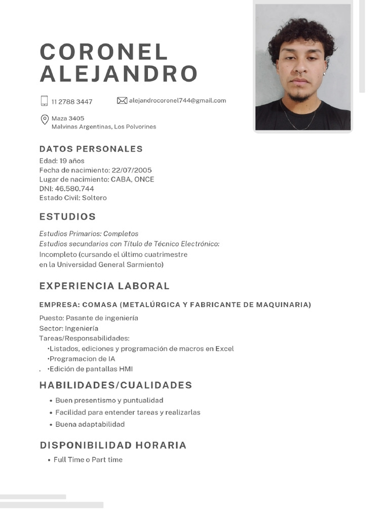 Currículum Vitae - Alejandro Coronel | PDF