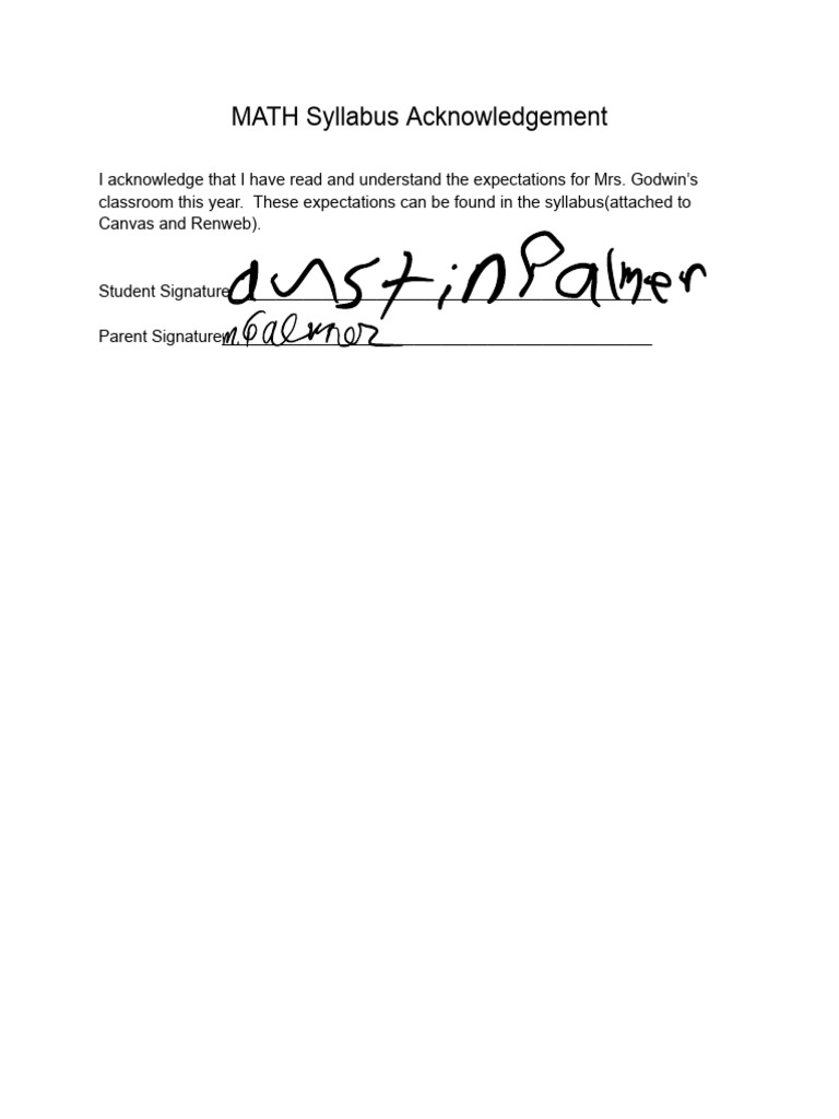 Math Syllabus Acknowledgement Form | PDF | Language Arts & Discipline