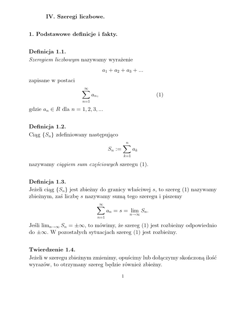 Wyk4 - Mat IV. Szeregi Liczbowe. | PDF