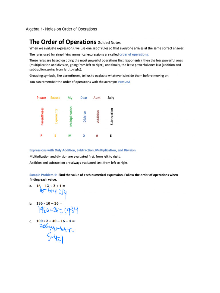PreAssessment Worked Together Over Order of Operations | PDF