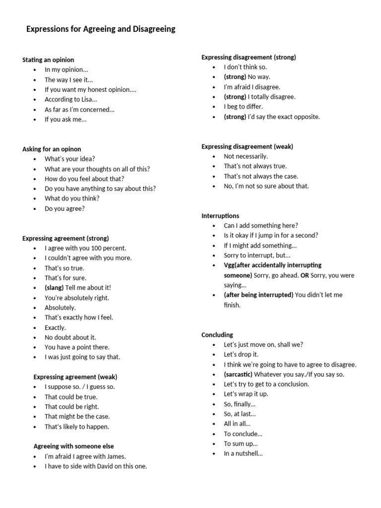 Expressions For Agreeing and Disagreeing | PDF