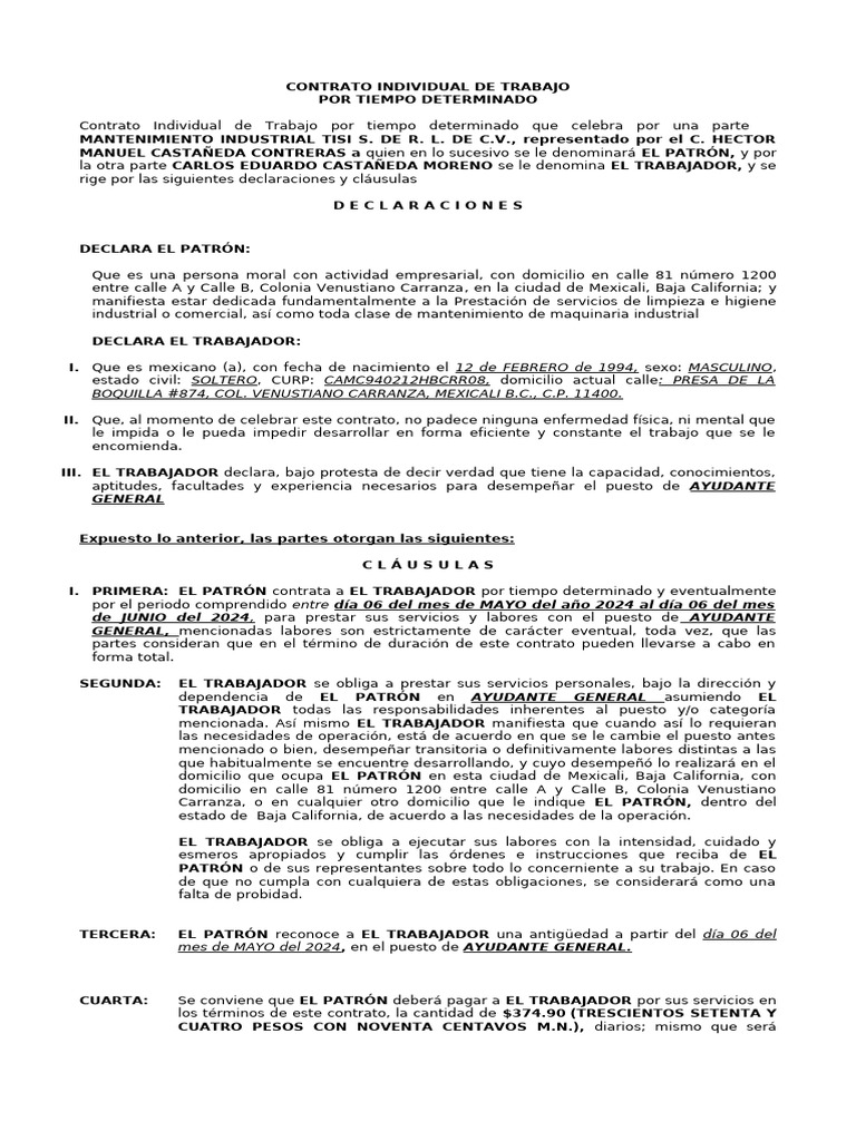 Carlos Eduardo Castañeda Moreno | PDF | Tiempo de trabajo | Salario